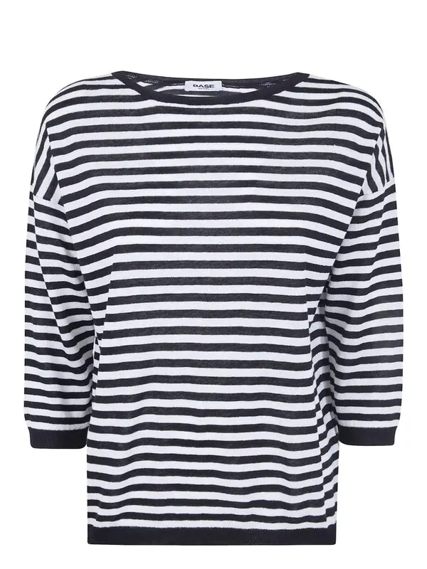 BASERANGE Striped Crew Neck Sweater - Black
