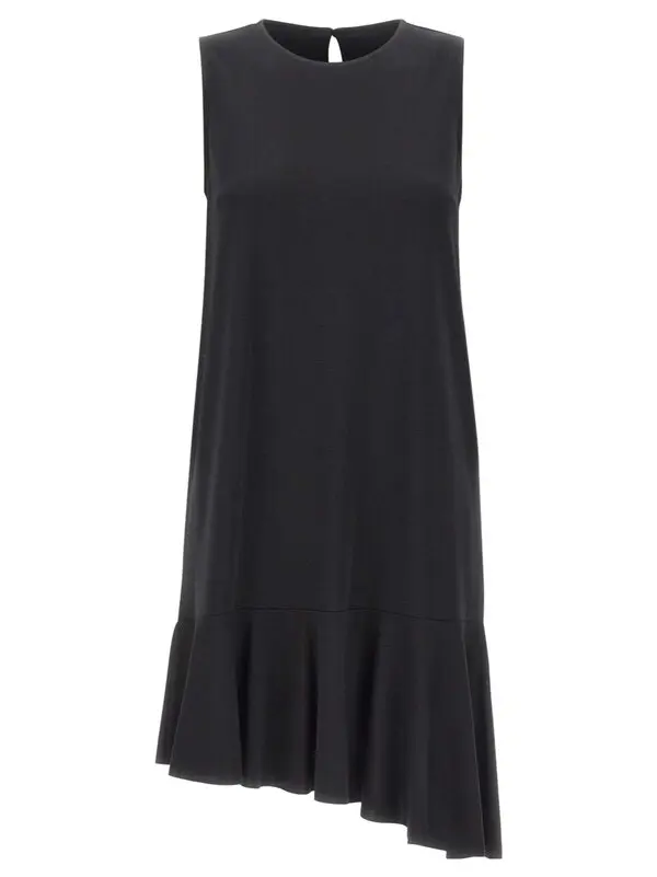 KAOS Sleeveless Asymmetrical Ruffled Hem Dress - Black