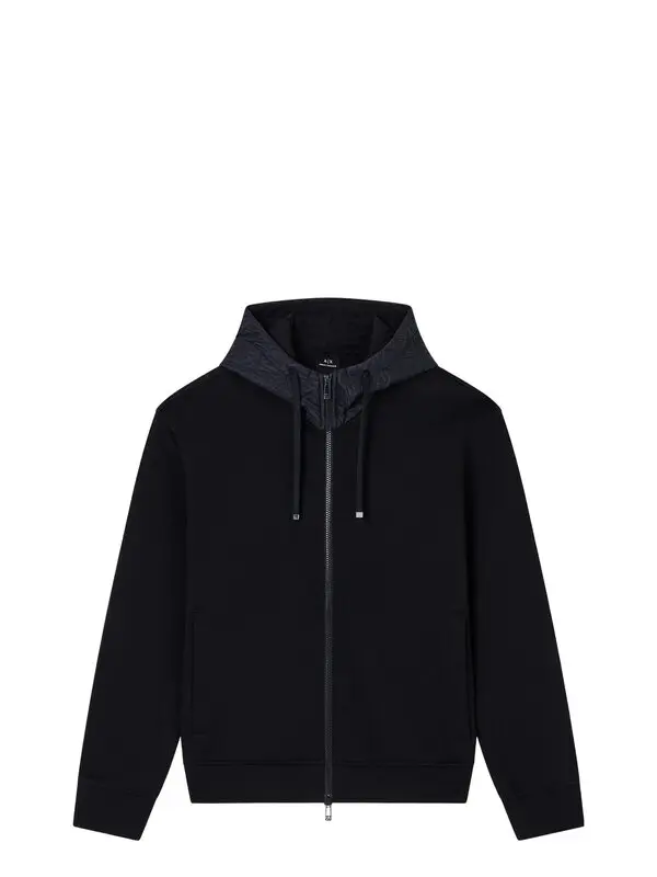 Armani Exchange Quilted Hooded Full Zip Hoodie - Black