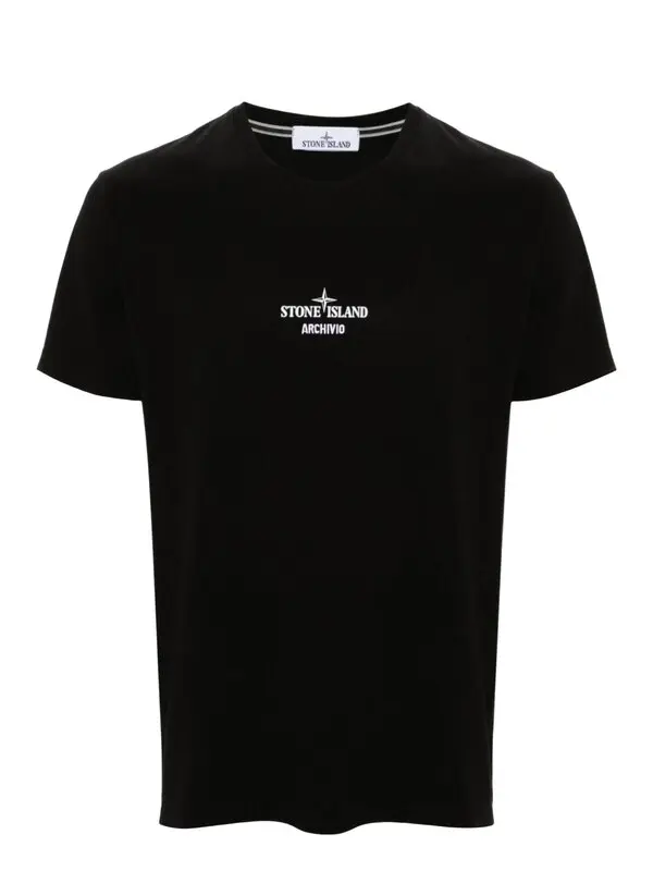 Stone Island Logo Printed Crewneck T-shirt - Black