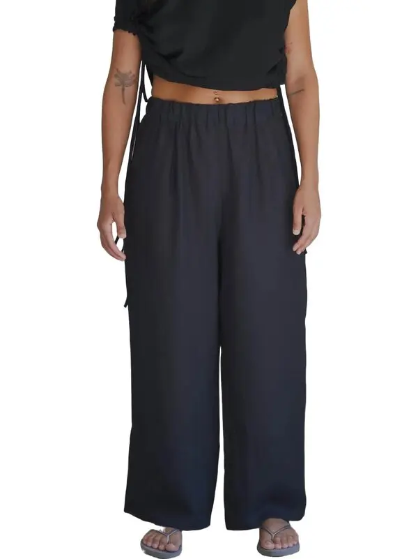 BASERANGE Elasticated Wide Leg Trousers - Black