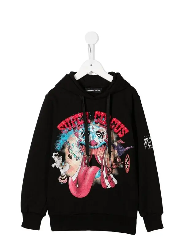 VISION OF SUPER Logo Hooded Sweater - Black