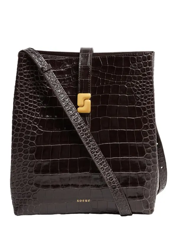 Soeur Bello Croc Effect Shoulder Bag - Black