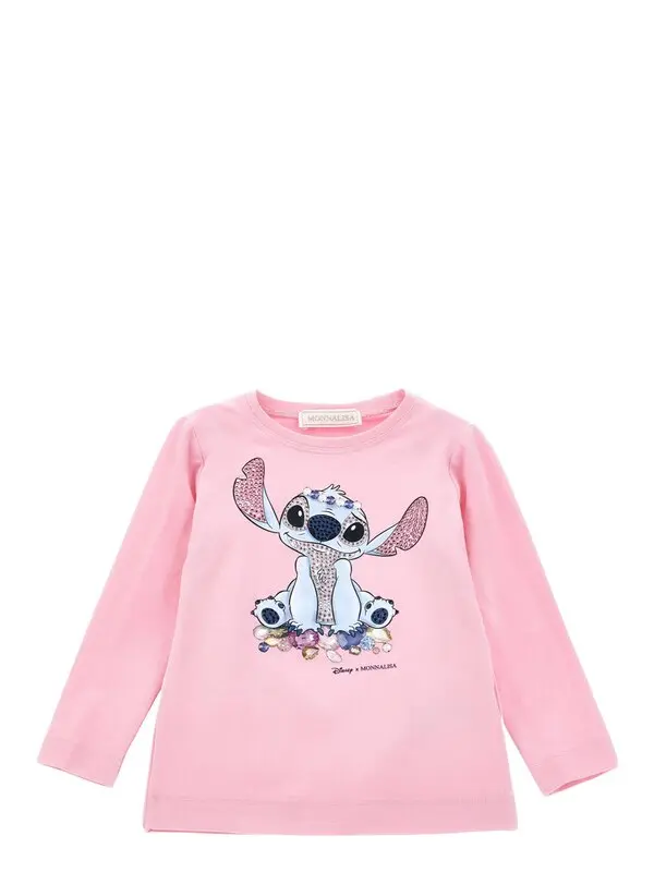 Monnalisa Embellished Stitch Long Sleeve T-shirt - Pink