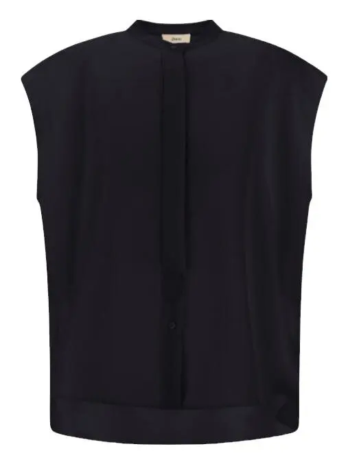 Herno Mandarin Collar Sleeveless Top - Black