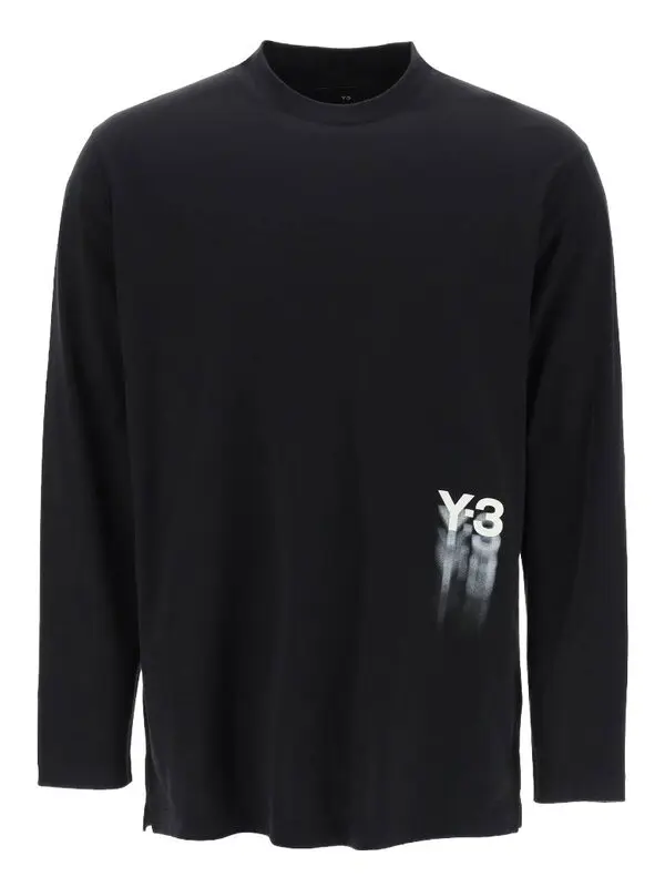 Y3 Logo Printed Long Sleeved T-shirt - Black