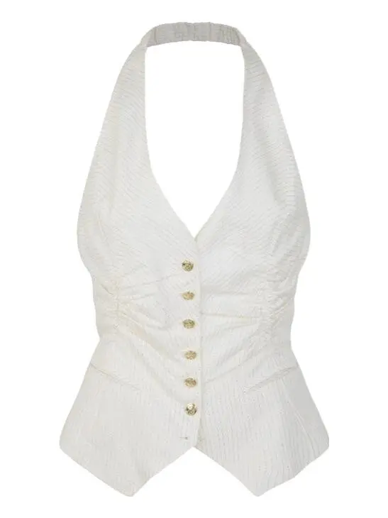 BLUGIRL Halter Neck Waistcoat With Pinstripe Design - White