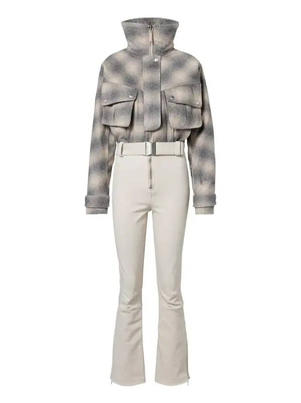 Cordova Plaid Ski Suit With Belted Waist And Drawstring Ankles - Gray