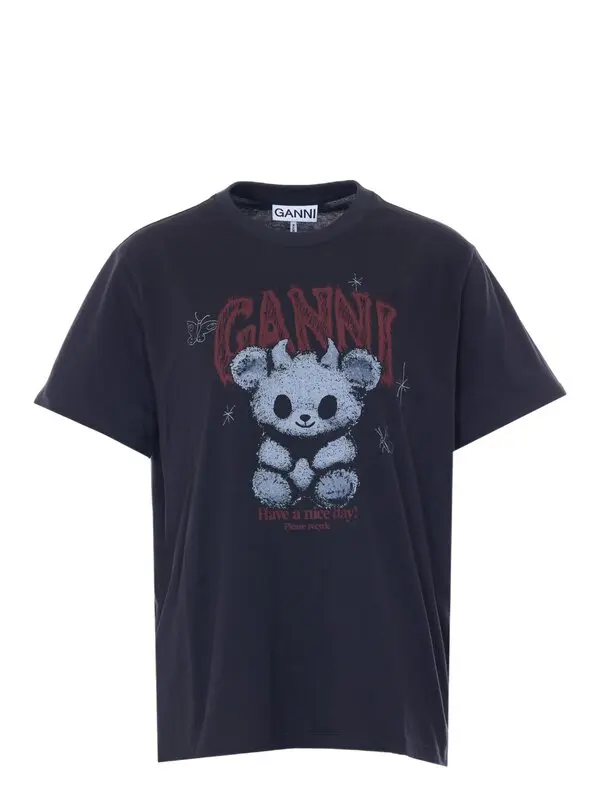 GANNI Graphic Logo Crewneck T-shirt - Phantom Black