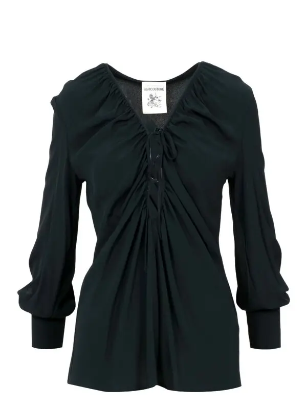 SEMICOUTURE Pleated Detail Blouse - Black