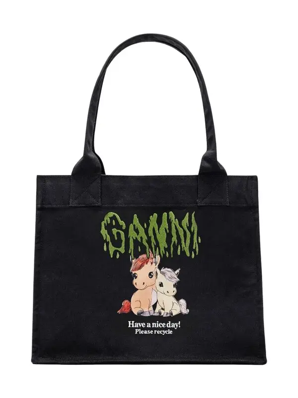 GANNI Graphic Print Tote Bag - Black