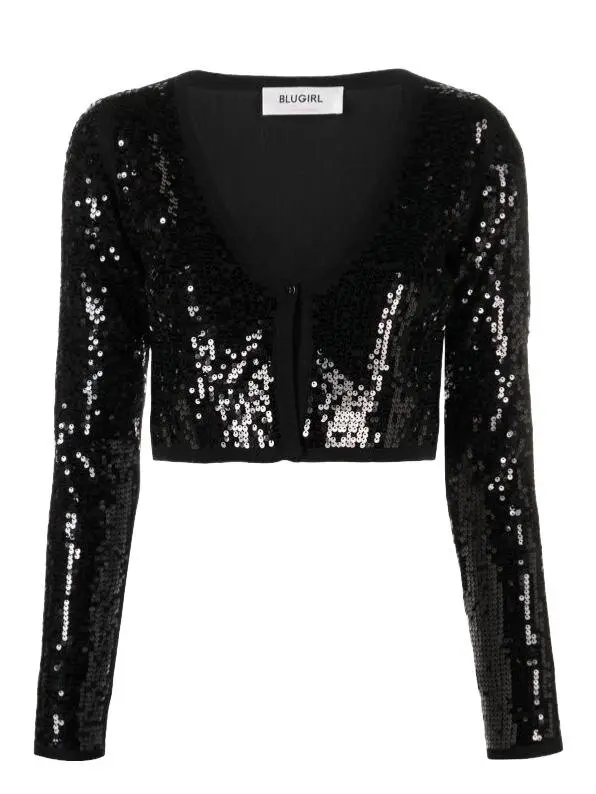 BLUGIRL Sequin Embellished Cropped Cardigan - Black