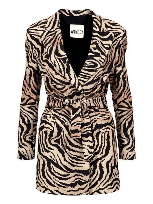ANIYE BY Zebra Print Double-breasted Long Sleeve Dress - Black