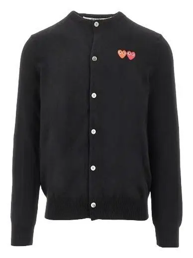 Play Comme Des Garcon Long-sleeved Knitted Cardigan With Heart Logo - Black