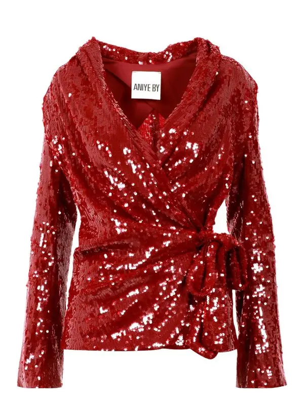 ANIYE BY Sequined Tie-detailed Long Sleeve Jacket - Red