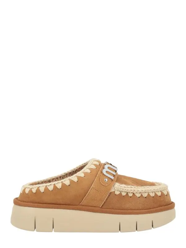 Mou Mules With Round Toe And Logo Detailing - Nude