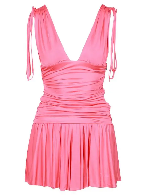 ANIYE BY Sleeveless V-neck Dress With Fringe Cuffs - Pink