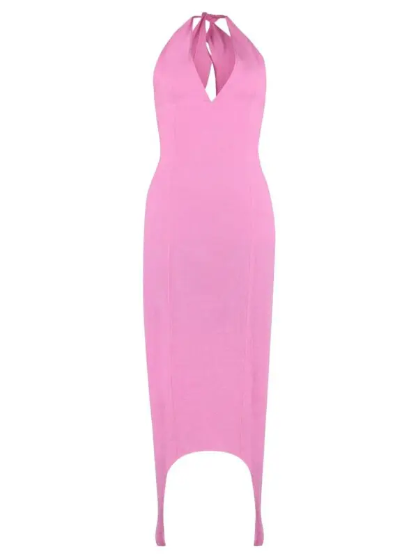 PATOU Halterneck V-neck Maxi Dress With Open Back - Pink