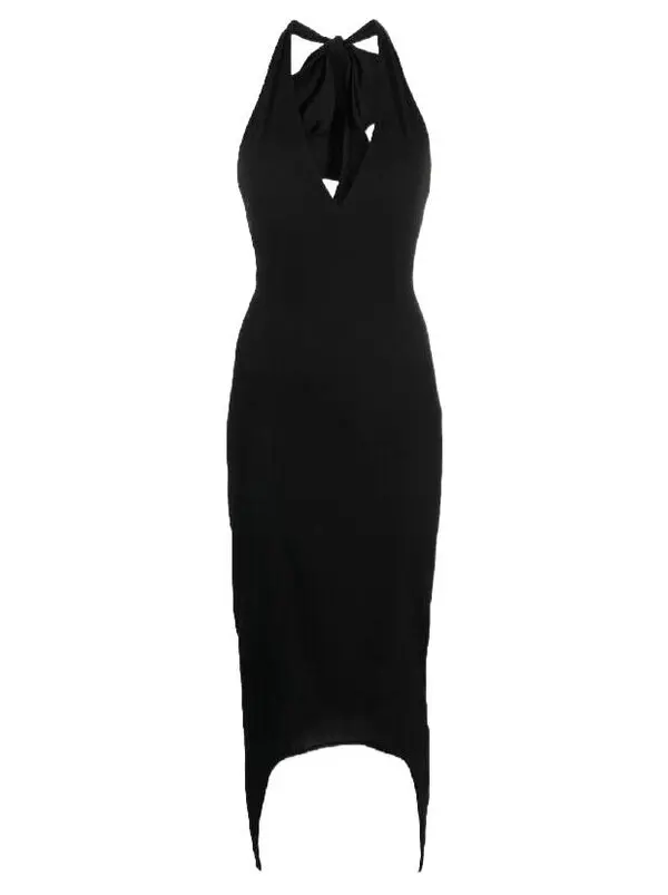 PATOU Asymmetrical Hem Halter Dress - Black