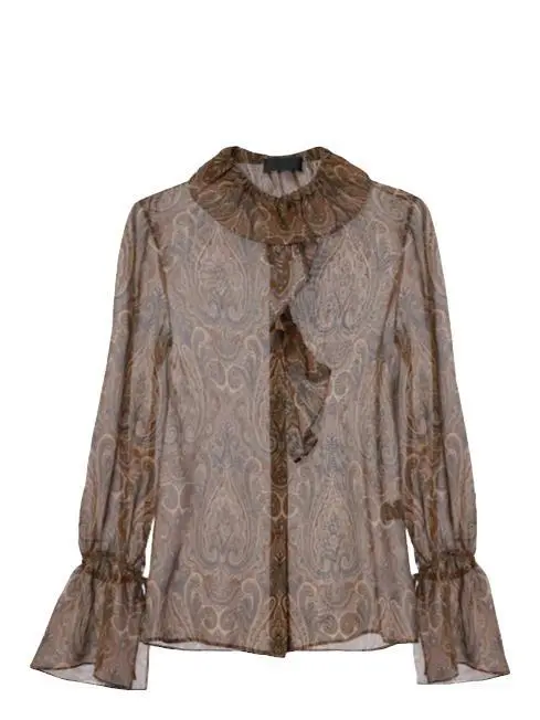 NILI LOTAN Cecily Paisley Silk Blouse - Gray