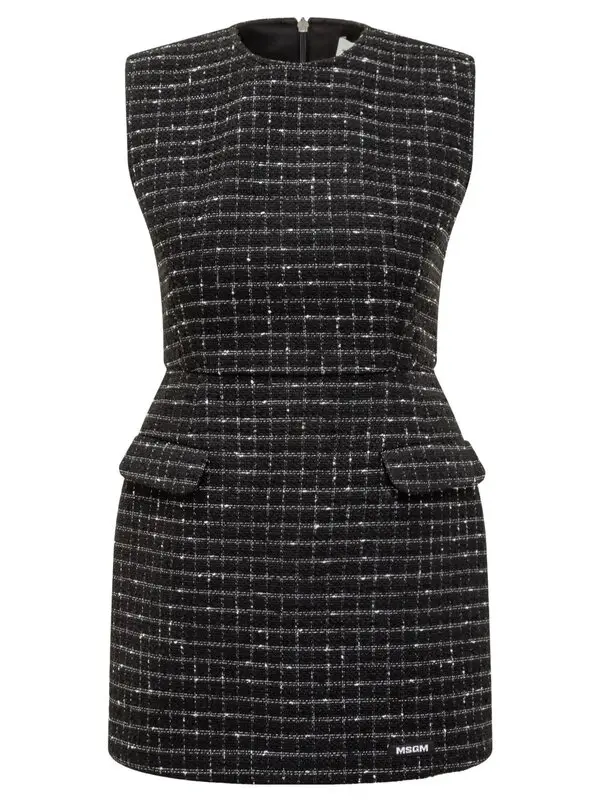 MSGM Checked Embellished Sleeveless Mini Dress - Black
