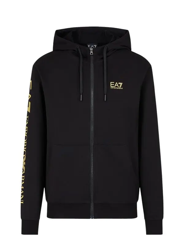 EA7 Logo Print Zip-up Hoodie - Black