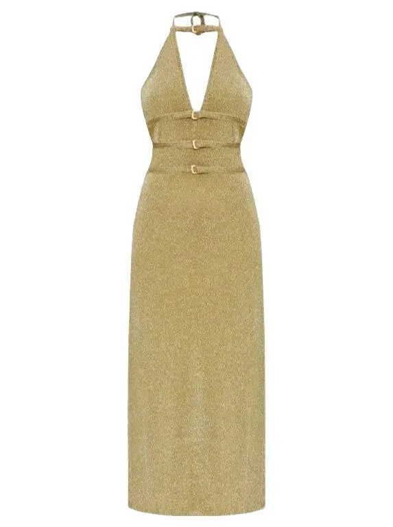 Cult Gaia Halterneck Buckled Dress - Nude