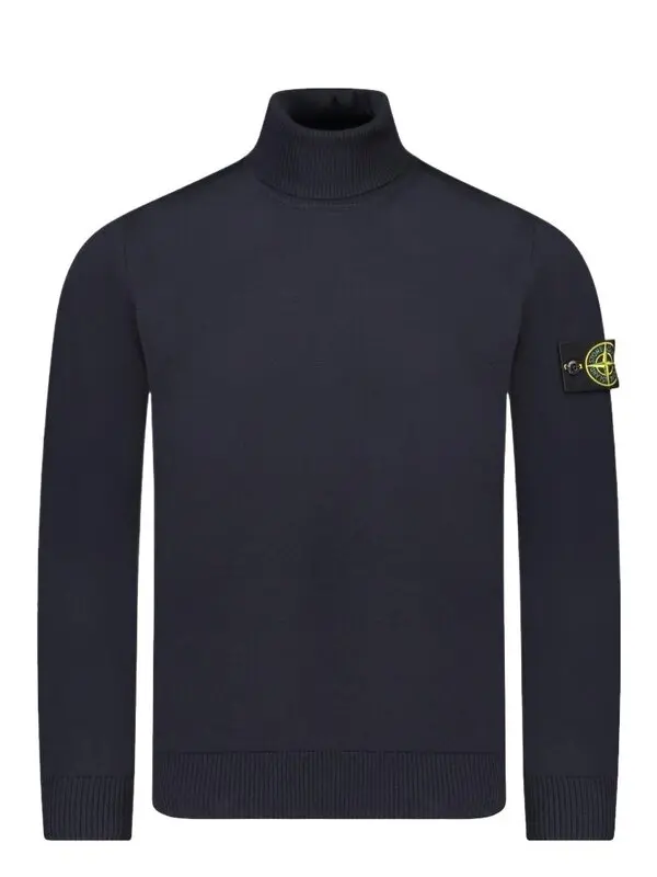 Stone Island Compass Patch Roll Neck Jumper - Blue