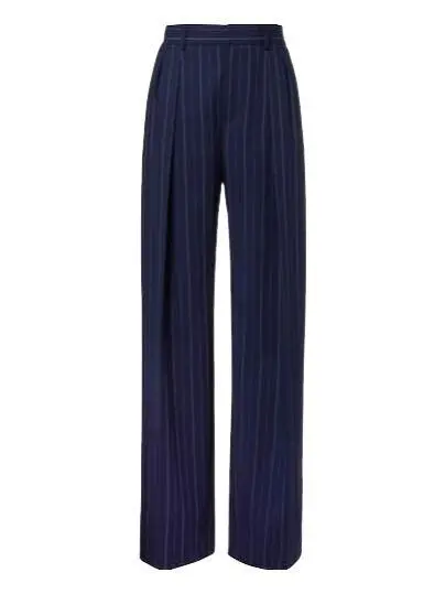 Ralph Lauren Wool Wide-leg Trousers With Pinstripes - Black