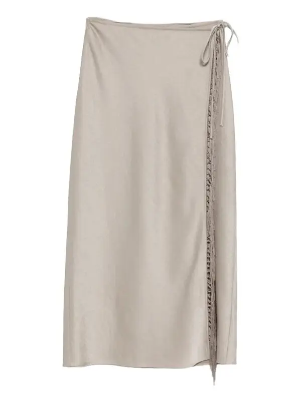Nanushka Sarong Midi Skirt With Fringe Detail - Nude