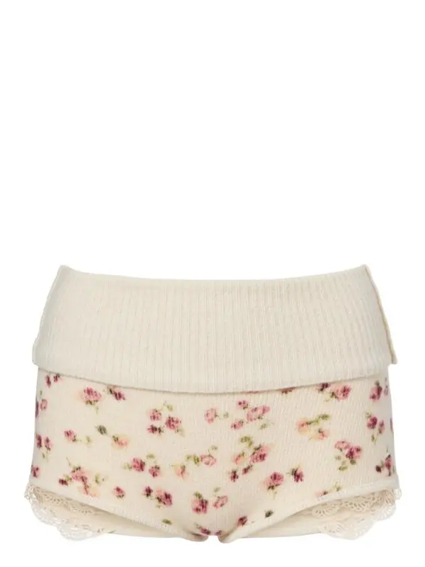 Magda Butrym Floral Wool, Silk, And Cashmere Shorts With Lace Trim - Nude