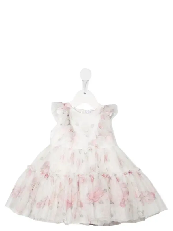 Monnalisa Floral Printed Tulle Dress - White