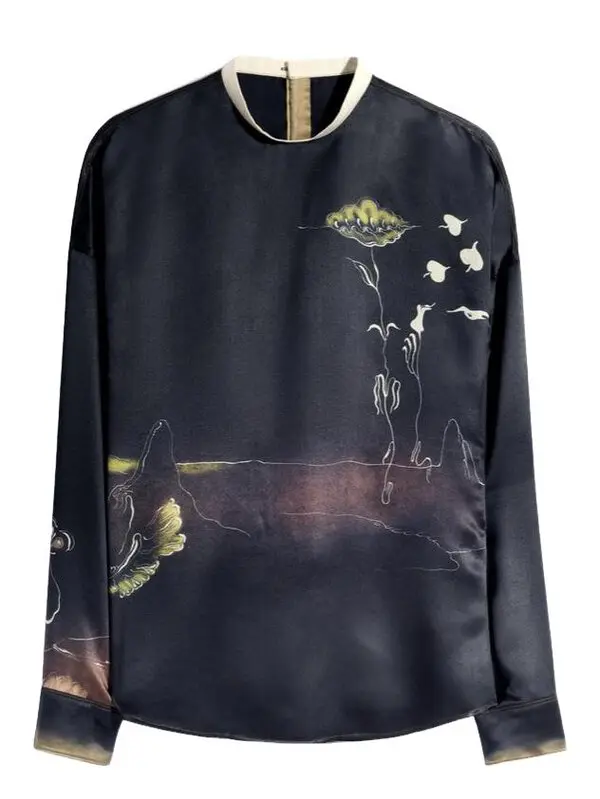 LEMAIRE Printed Long Sleeve Blouse - Caviar
