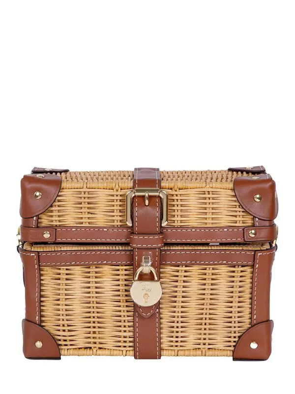 Ralph Lauren Woven Shoulder Bag With Leather Trim And Padlock - Light Walnut