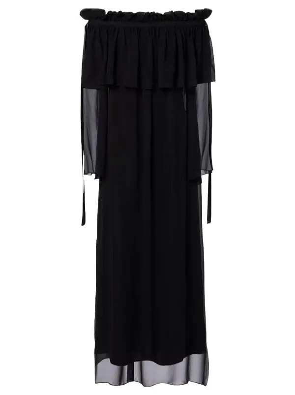 Nina Ricci Gathered Sheer Silk Maxi Dress - Black