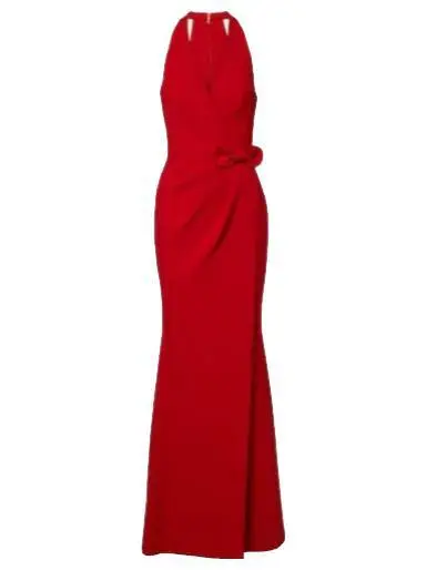 Elie Saab Bow-detail Halterneck Silk-blend Cady Gown - Red