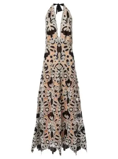 Johanna Ortiz Lace Guipure Halterneck Maxi Dress - Nude