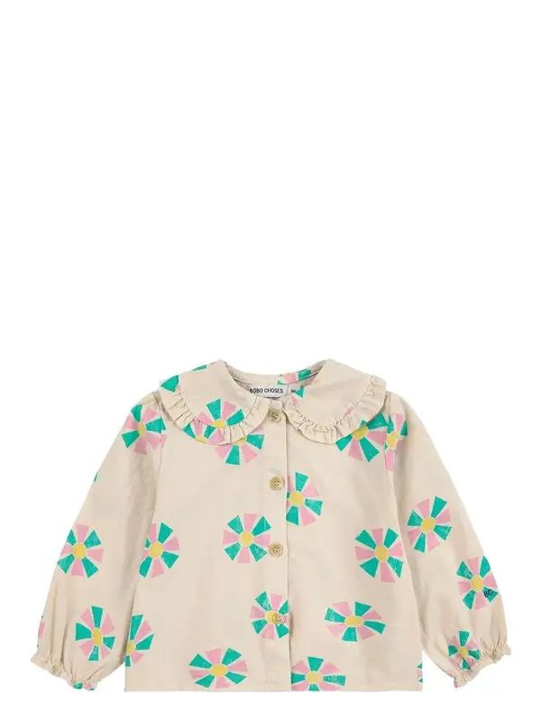 BOBO CHOSES Floral Print Ruffled Collar T-shirt - White