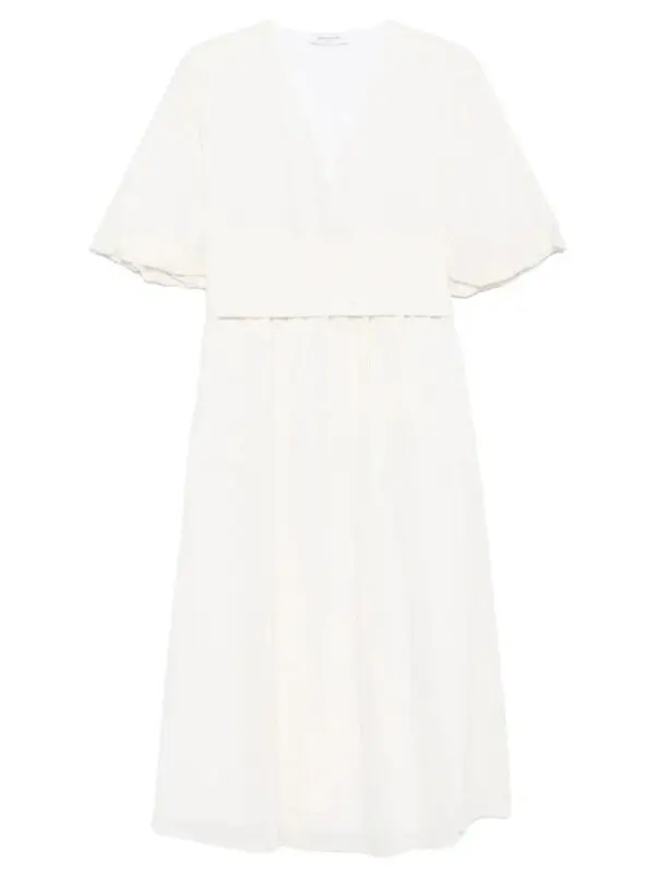 Fabiana Filippi V-neck Puff Sleeve Dress With Bow Detail - Neutral