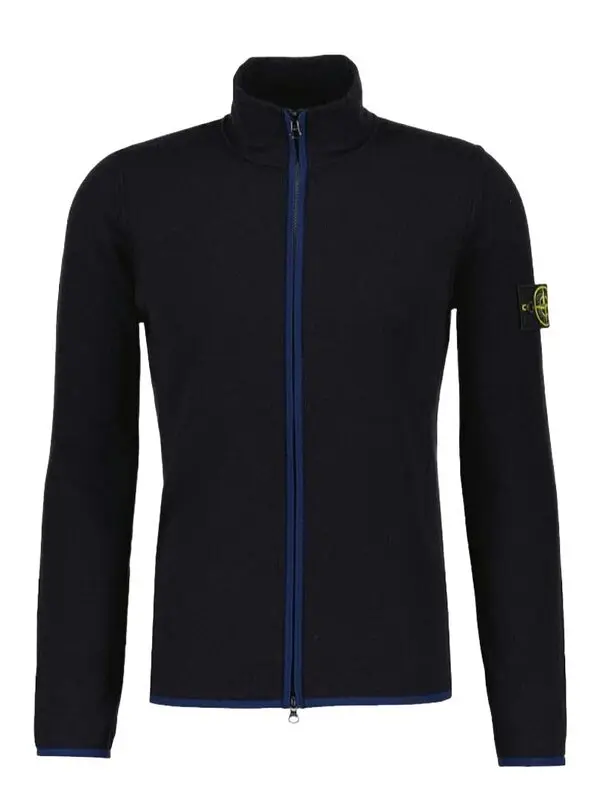 Stone Island Compass Patch High Neck Zipped Cardigan - Blue