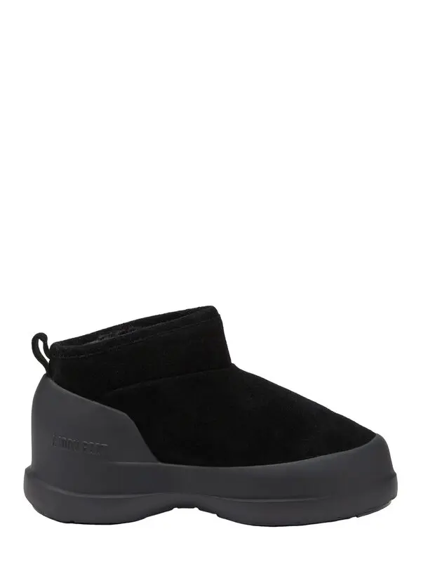 Moon Boot Round Toe Low-top Slip-on Boots - Black