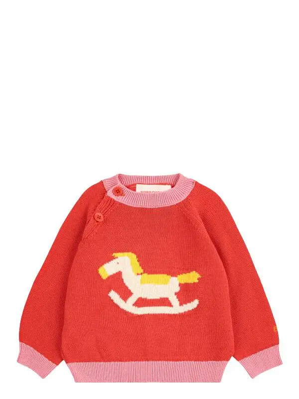 BOBO CHOSES Long Sleeve Graphic Knit Top - Red