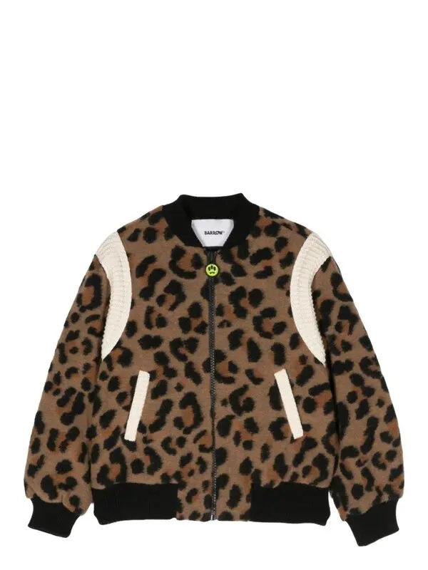 BARROW Cheetah-print Felted Bomber Jacket - Black