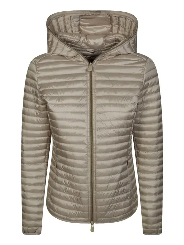 SAVE THE DUCK Zip-up Hooded Quilted Jacket - Nude