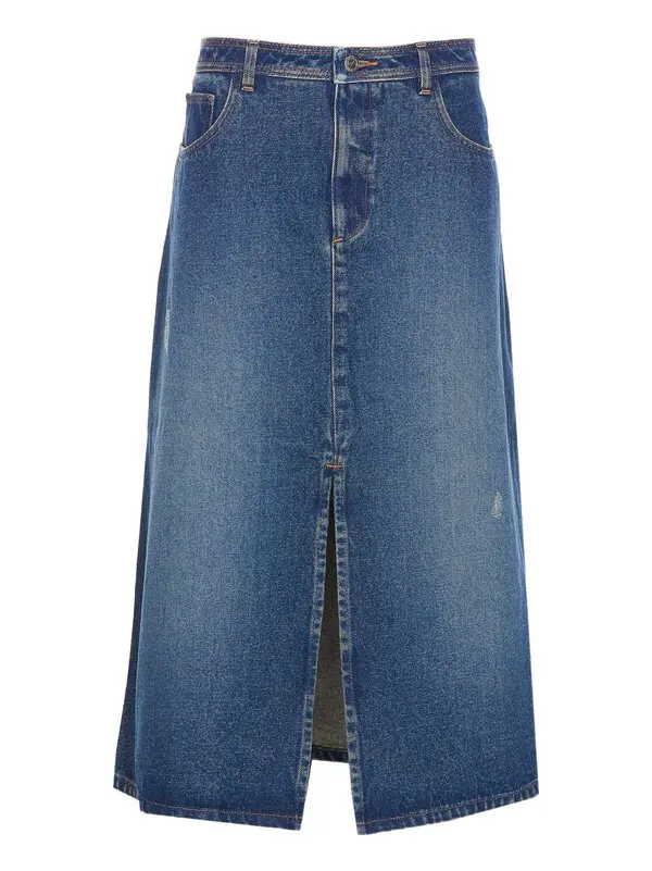 A.p.c. Mid-length Denim Skirt With Slit Detail - Blue