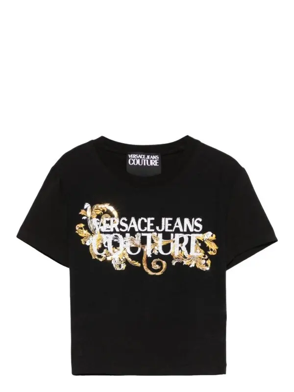Versace Logo Printed Cropped T-shirt - Black