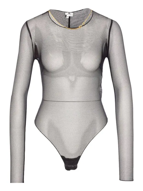 Elisabetta Franchi Long Sleeve Mesh Bodysuit - Black