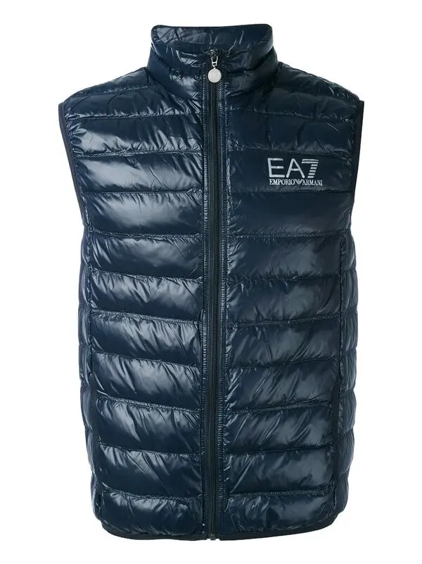 EA7 Quilted Zip-up Gilet With Logo Detail - Black