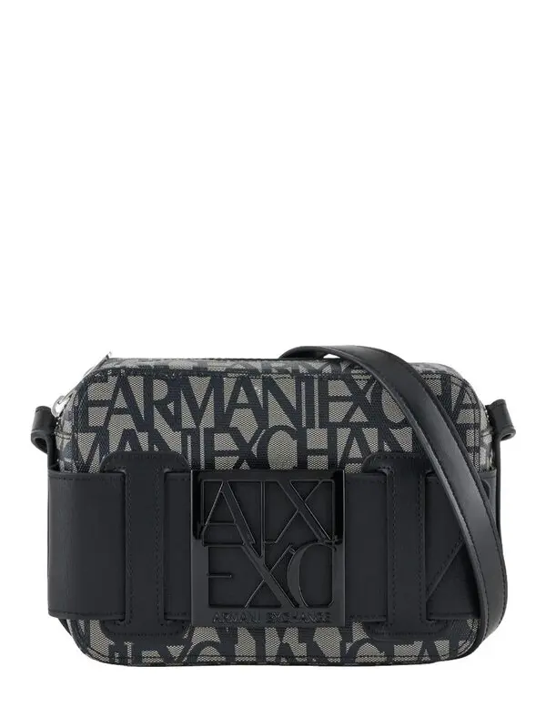 Armani Exchange Monogram Camera Case Bag With Adjustable Shoulder Strap - Black