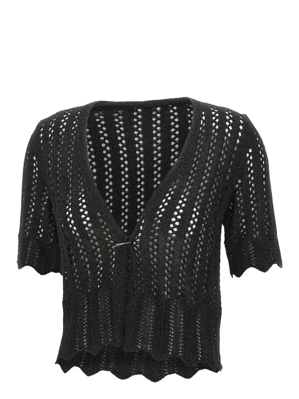 KAOS Openwork Cropped Knitted Top - Black